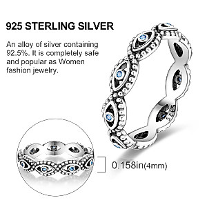 NARMO Evil Eye Rings for Women 925 Sterling Silver Ring Stackable Finger Ring Turkish Blue Eye Lucky Jewelry Gifts (8)