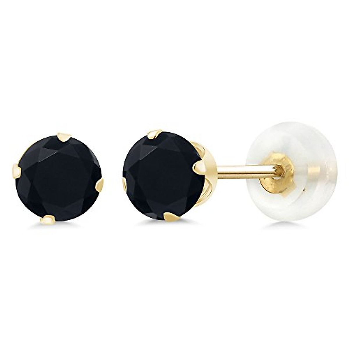 Gem Stone King 10K Yellow Gold Black Onyx Stud Earrings For Women (0.92 Cttw, Gemstone Birthstone, Round 5MM)