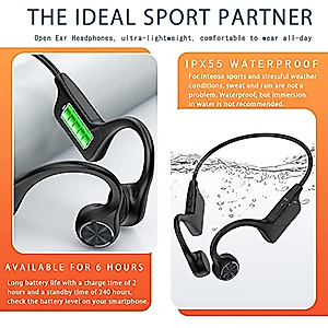 NouSKaU Bone Conduction Headphones, Bluetooth 5.0 Open Ear Headphones with Built-in Mic, IPX7 Sweatproof Waterproof Wireless Sports Earphones for Running, Gym, Hiking, Cycling, New in (Black)