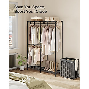 SONGMICS Clothes Rack, Freestanding Wardrobe Closet, Metal Clothing Racks, Heavy-Duty Garment Rack with Adjustable Shelves, Hanging Rods, Dividable, 15.8 x 47.2 x 70.9 Inches, Ink Black ULGR423B01