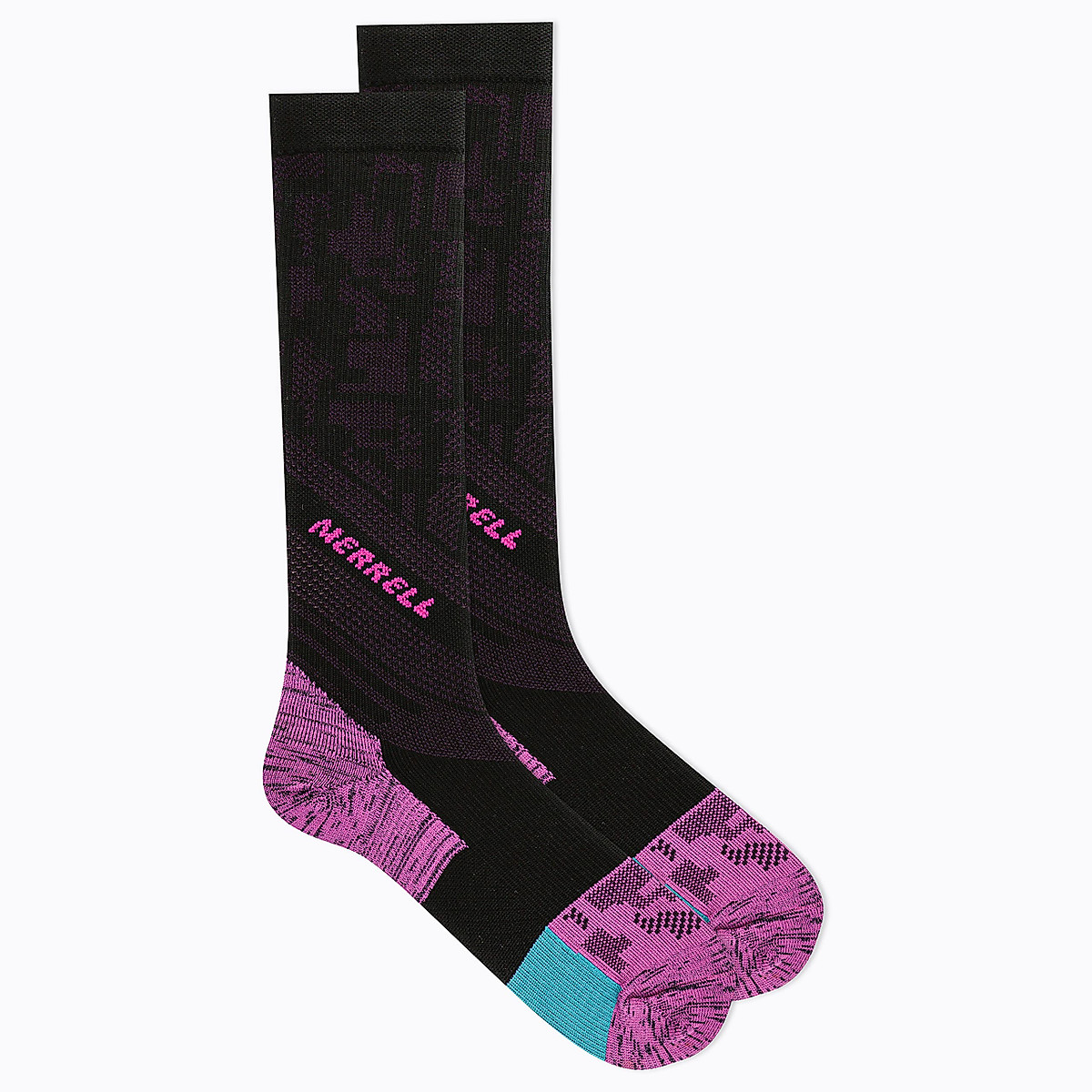 Merrell Adult's Trail Running Compression Over The Calf Socks-Unisex OTC with Arch Support Band, Black Pink, S/M (Men's 5-8.5 / Women's 5-9.5)