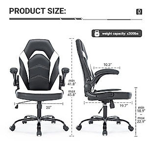 Computer Gaming Chair High Back, Ergonomic Office Seat with Flip-up Armrest, Wheeled Video Gamchair for Adults