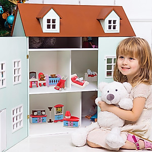 Beverly Hills Doll Collection Dollhouse Accessories Furniture and Accessory Set, All in one Bedroom, Kitchen, Laundry Room, and Bathroom 46 Piece Mega Set in a Storage Container