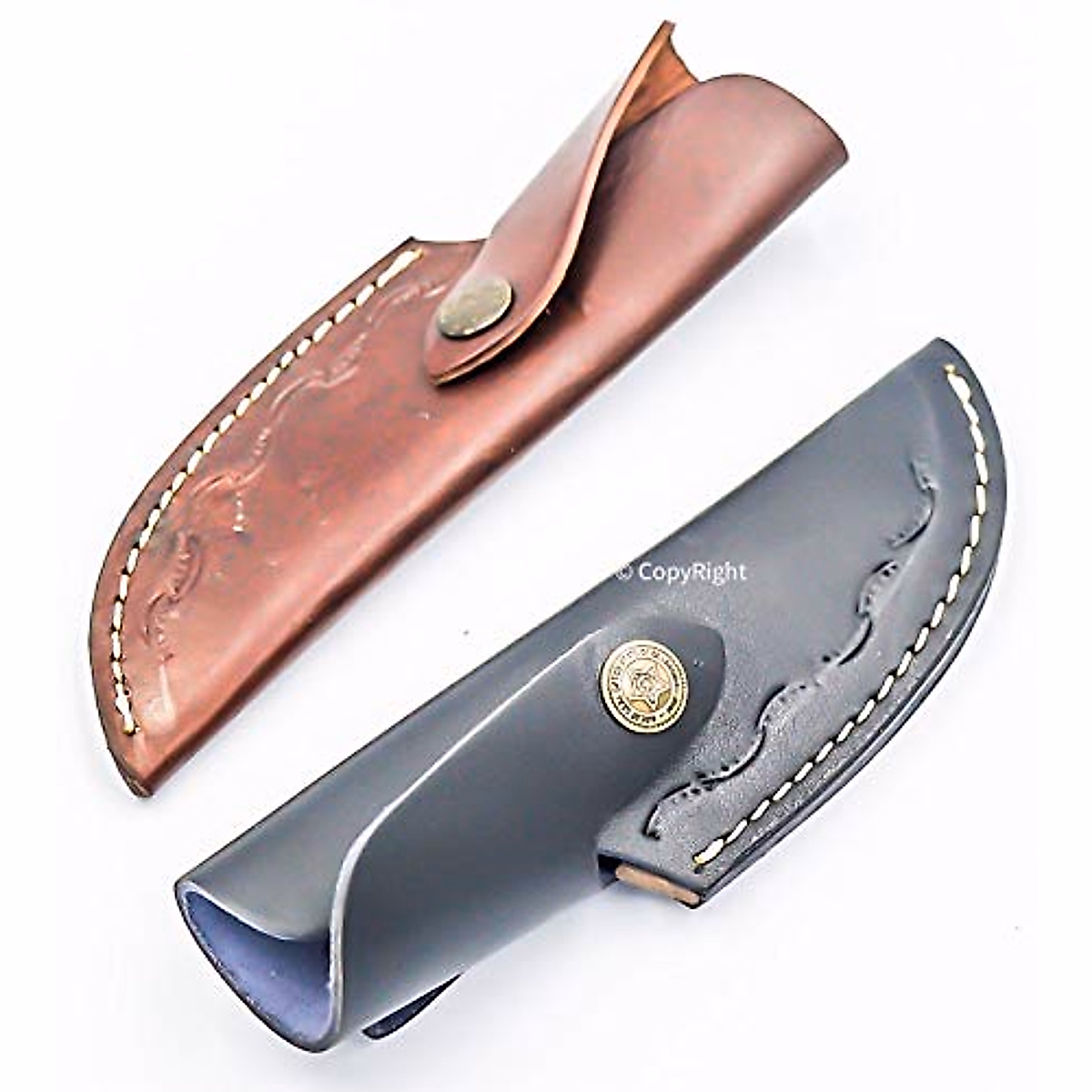 DamaskerUS 7" Black Handmade Real Leather Sheath for Fixed Hunting Blade Knife Engraved/Belt Loop