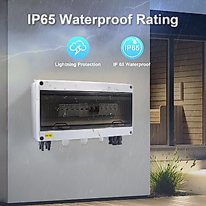 OELFFOW DC1000V 32A PV Combiner Box with 15A Rated Current Fuse, 63A Circuit Breaker, 20kA Surge Protective Device for Solar Panel System, IP65 Waterproof 4 String Grey Junction Box 4 in 1 Out