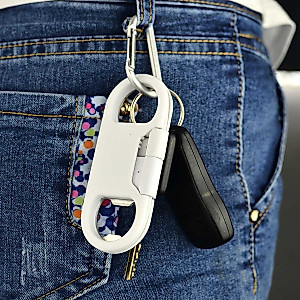 iPhone Charge Lightning Cable + Keychain + Bottle Opener + Aluminum Carabiner,Portable Multifunction Keychain Bottle Opener USB Charging Cord Short Cable for iPhone X/8/7/6S,Gift for Men Women (White)