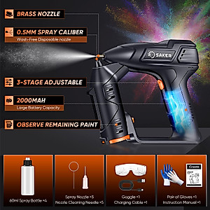 Saker Electric Paint Sprayer Gun for Car Paint Scratch Repair, Handheld High Power Portable Cordless Spray Paint Gun for Painting Cars,Cabinet, Paint Repair and DIY Dark Blue 3 Gears