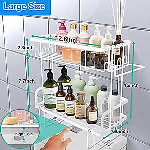 Over The Toilet Storage Shelf,2-Tier Space Saver Bathroom Storage Organizer Shelves,Multifunctional Iron Rack with Toilet Paper Holder & Hanging Hook,No Drilling Wall Mounted Restroom Holder(White)