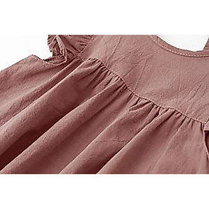 LYXIOF Toddler Baby Girl Cotton Linen Dress Ruffle Sleeve Halter Sleeveless Kids Casual Dresses Dark Pink 90CM