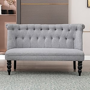 Mixoy Upholstered Loveseat Settee Sofa, with Tufted Button Backrest & Chic Legs, European Armless Loveseat Dining Bench for Dining/Living Room Hallway or Entryway Seating(Light Grey1)