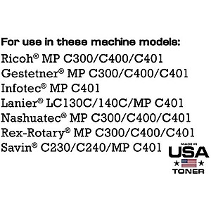 MADE IN USA TONER Compatible Replacement for Ricoh Aficio Savin MP C300, C400, MP C401 (Black, Cyan, Yellow, Magenta, 4 Pack)