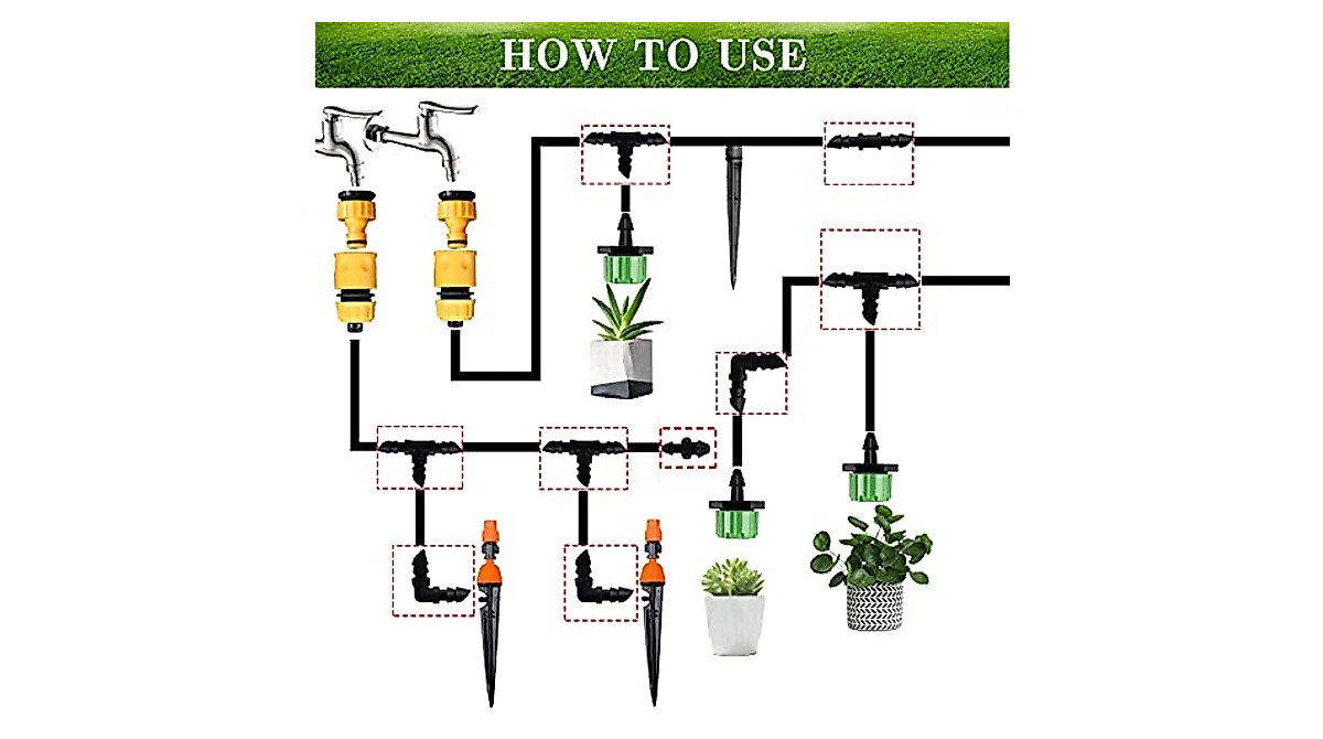 JOYPRO Drip Irrigation Fittings Kit for 1/4" Tubing, 130 Pieces Drip ...