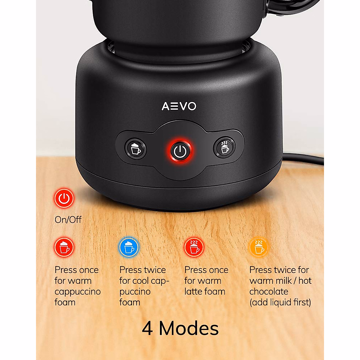 AEVO Milk Frothing Machine, Automatic Electric Milk Warmers and Foam Maker, Dishwasher Safe Detachable Pitcher, Milk Steamer and Frother, 4 Modes for Lattes, Cappuccinos, Hot Chocolate, and More
