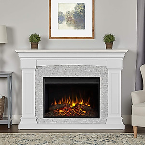 Real Flame Deland Grand Electric Indoor Fireplace with Remote Control, Realistic Infrared Fireplace with Heater, White