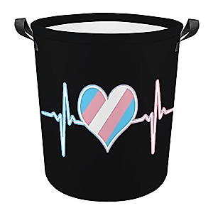 Transgender Flag Heart Beat Foldable Laundry Basket Waterproof Hamper Storage Bin Bag with Handle 16.5"x 16.5"x 17"