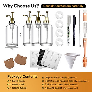 CNWSGEM Coffee Syrup Dispenser,Coffee Bar Accessories,4-Pack,16.9 Ounce,Syrup Dispenser for Coffee Bar,Syrup Dispenser with Pump,Contains Multi-style Labels, Cleaning Tools, Funnel,Pen