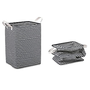 BIRDROCK HOME 61L Collapsible Single Square Laundry Hamper Basket - Grey & White Stripes Bin - Compact Dirty Clothes Organizer Bag - Lightweight Tote