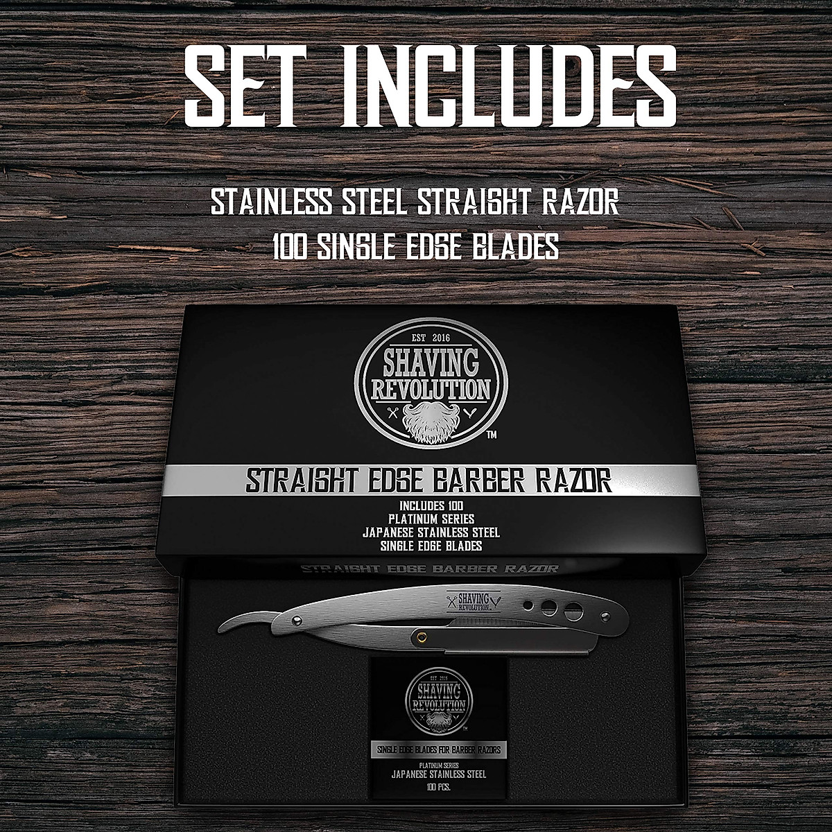 Straight Edge Barber Razor for Close Shaving - Professional Straight Blade Razor for Men with 100 Single Edge Blades- Mens Straight Razor Kit