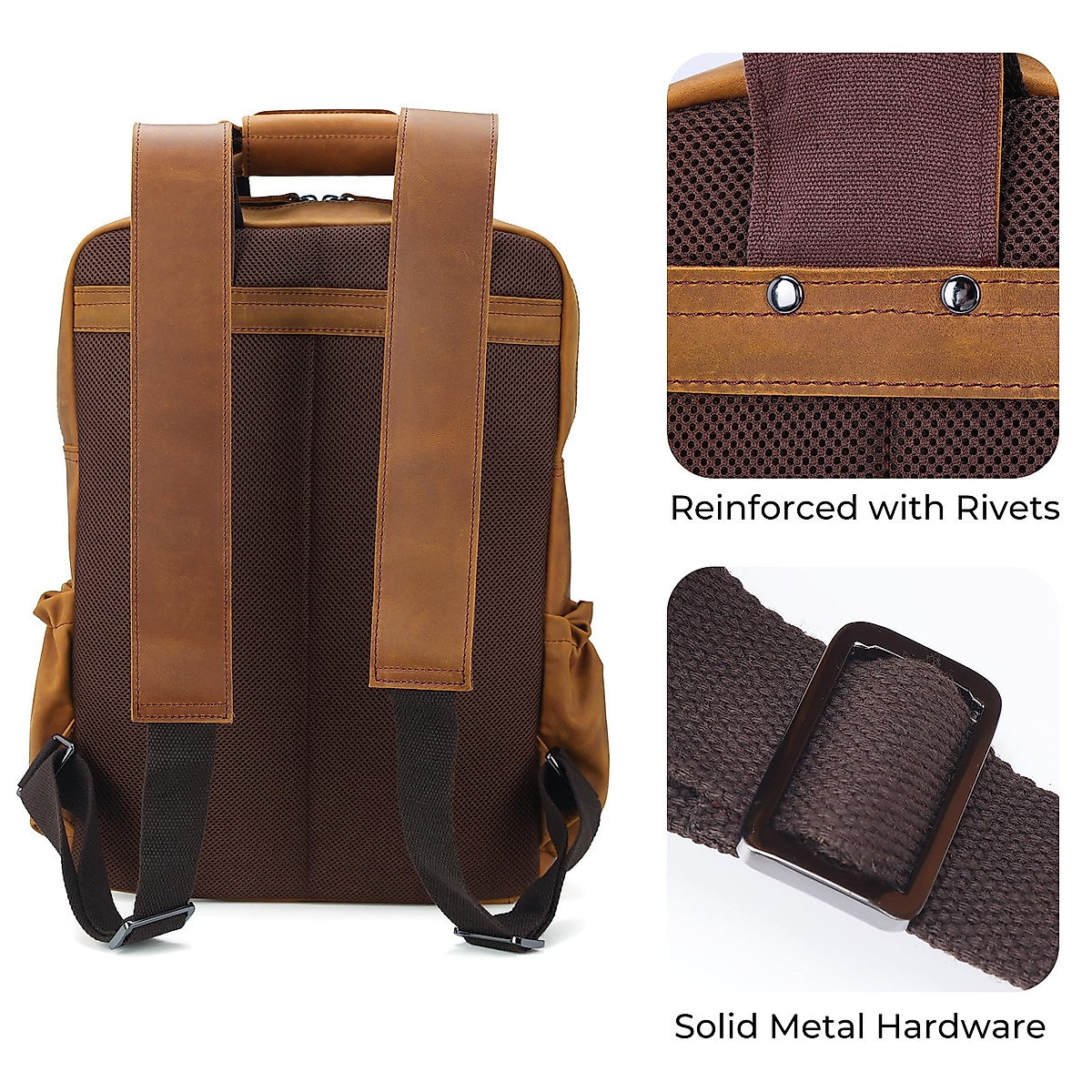 Full Grain Cowhide Leather Multi Pockets 16 Inch Laptop Backpack Travel Bag (Dark Brown(Updated Version))