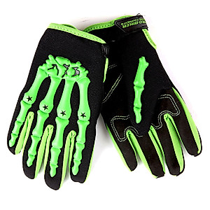 1Storm Youth Motocross Gloves Motorcycle BMX MX ATV Dirt Bike Bicycle Skeleton Cycling Kids Gloves Green