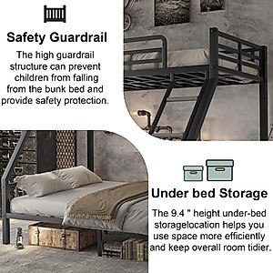 Mirightone Twin XL Over Queen Bunk Beds for Adults and Teens, Heavy-Duty Metal Bunk Bed Frame Ladder and Slats Support for Boys Girls,Space-Saving,Noise Reduced,Black