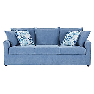 New Classic Furniture Sylvie Polyester 3-Seater Sofa Couch with 4 Accent Pillows, Blue Slate