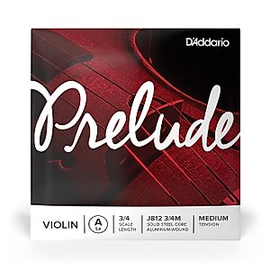 D'Addario Prelude Violin Single A String, 3/4 Scale, Medium Tension - J812 3/4M - Solid Steel Core, Warm Tone, Economical and Durable – Educator’s Choice for Student Strings