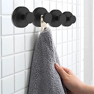 2 Pack Suction Cup Hooks for Wreaths on Glass Window Stainless Steel Shower Hooks Waterproof for Hanging Towels Loofah Robe Coat Mounting on Bathroom Glass Shower Door Mirror Tile Wall (Matte Black)