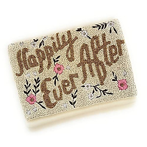 Generic BRIDE Gifts, Gifts for Bride, Wedding Gift, Bride Clutch, Engagement Gift, Seed Beads Clutch, Happily Ever After Beaded Clutch, Bride Bag, Ivory