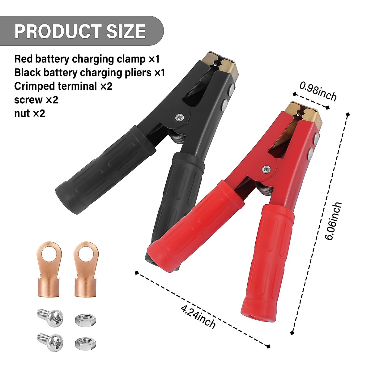 2PCS 1000A Car Alligator Clips,Pure Copper Battery Clamps Replacement for Heavy Duty Jumper Cables,Universal Battery Charger Clamps with PAC Insulating Handle for Car Truck SUV