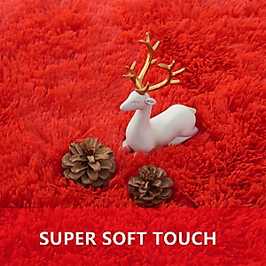 AMTOVO Area Rugs for Living Room, Fluffy Red 5x7 Clearance Bedroom Rug, Large Throw Shag Carpet for Nursery, Kids, Playroom Home Decor