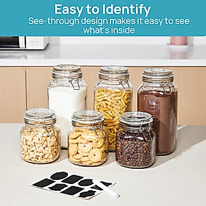 Vtopmart 78oz Glass Food Storage Jars with Airtight Clamp Lids, 3 Pack Large Kitchen Canisters for Flour, Cereal, Coffee, Pasta and Canning, Square Mason Jars with 8 Chalkboard Labels