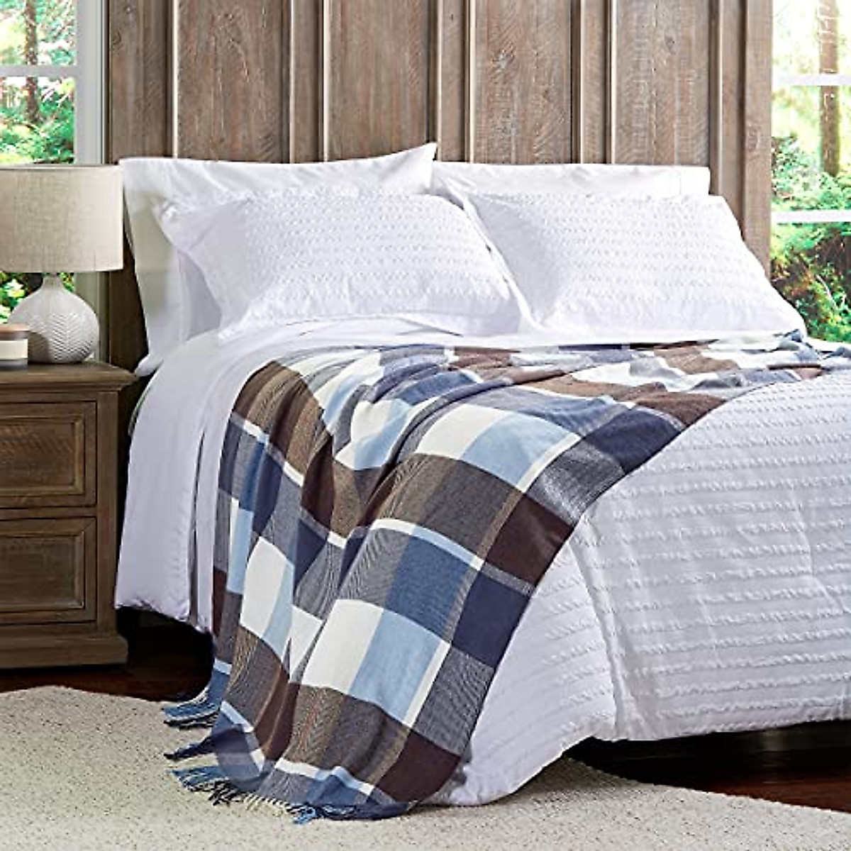 Lavish Home Allure Plaid Soft Blanket-Oversized, Luxuriously Fluffy, Vintage-Look and Cashmere-Like Woven Acrylic-Breathable and Stylish Throws