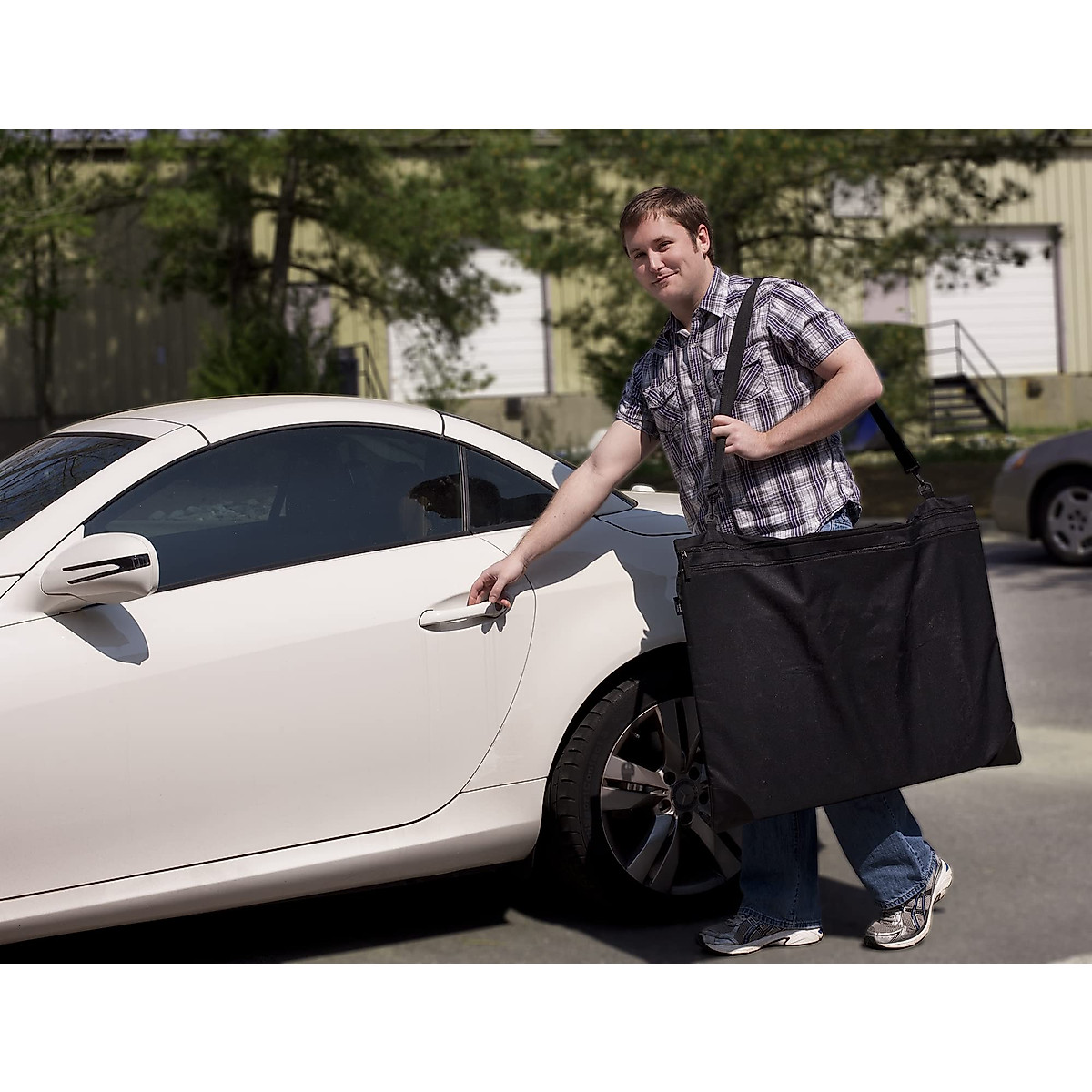 SoHo Urban Artist Art Portfolio Case Artwork Tote Bag, Heavy Duty Nylon, 2 Zippered Pockets, Handle & Shoulder Strap Lightweight Large Capacity for Drawings, Posters, 23x31 Inches Black