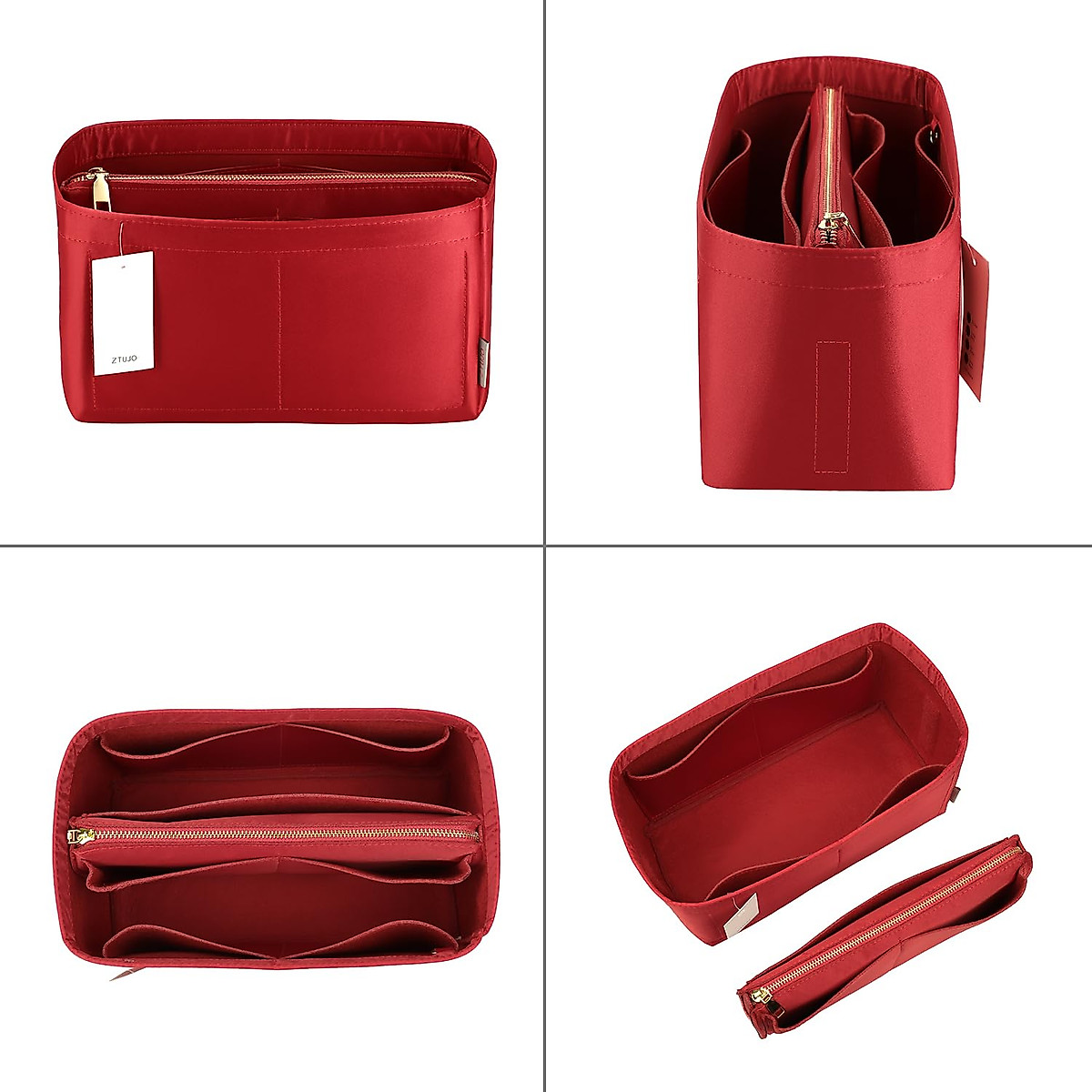 Purse Organizer Insert For Handbags, Purse Organizer With Zipper, Neverfull Organizer, Bag Organizer For Speedy Neverfull ONTHEGO Tote, Handbag and More (Silky Red, X-Large)