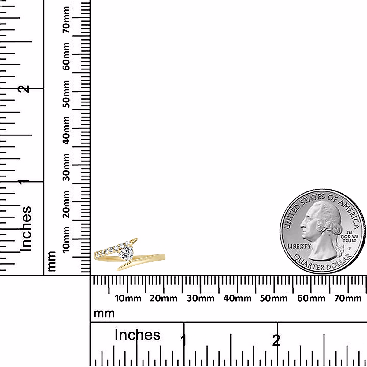 AVORA 10K Yellow Gold Heart-shape Simulated Diamond CZ Bypass Wrap Fashion Ring - Size 7