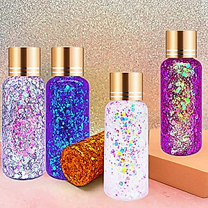 Body Face Glitter Gel SUPGIFT 5 Colors 7.8oz Holographic Chunky Chameleon Liquid Glitter Sequins Glue for Makeup Eyeshadow Hair Nail Slime Craft Resin with Spoon