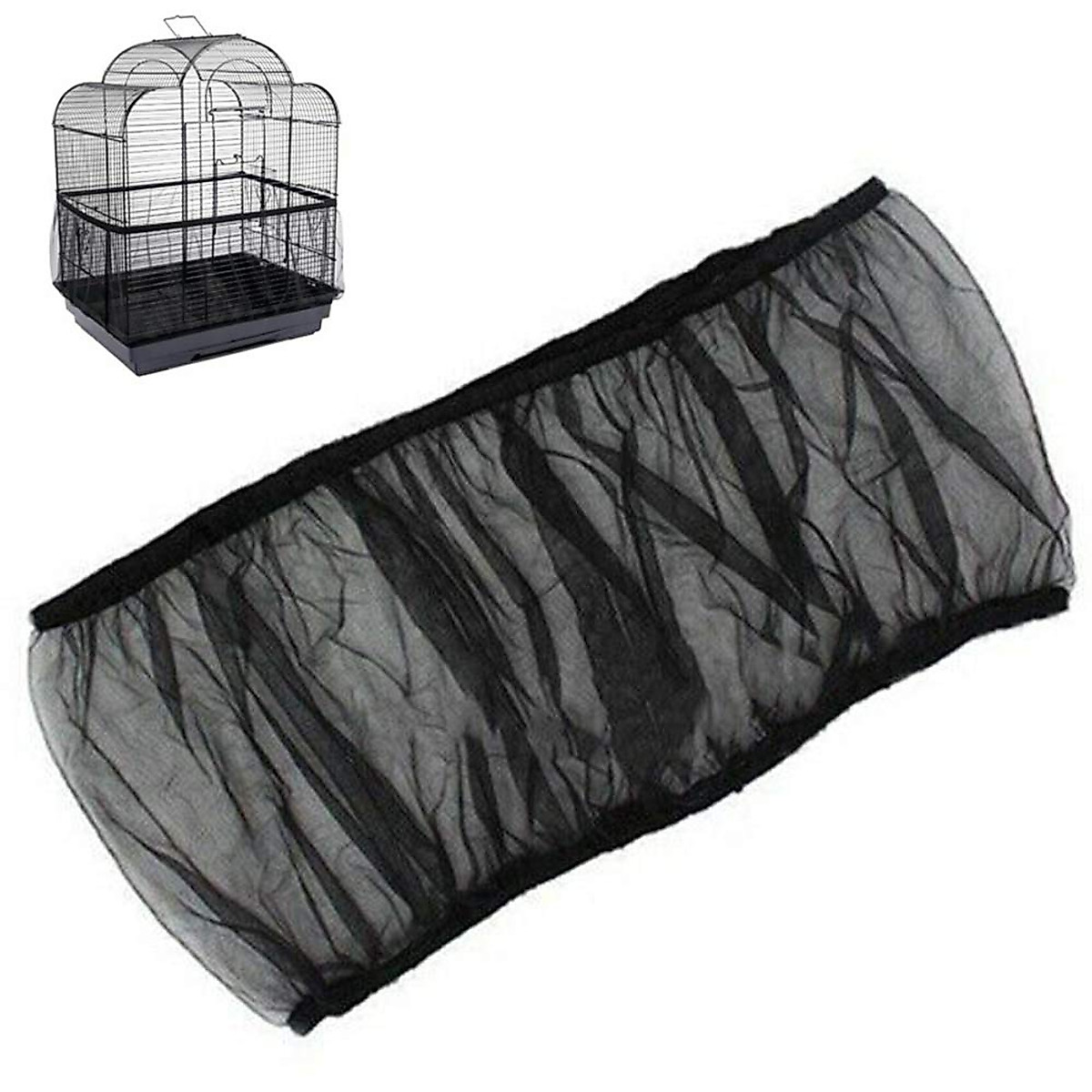 Universal Bird Cage Seed Catcher,Seed Catcher Guard Net Cover,Parrot Nylon Mesh Net Cover,Soft Airy Cage Net Stretchy Skirt for Round Square Cage Father'Day Gift(Circumference 40 inch to 63 inch，Black