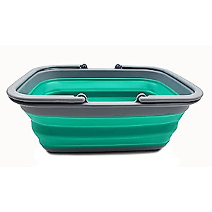 SAMMART 9.2L (2.37Gallon) Collapsible Tub with Handle - Portable Outdoor Picnic Basket / Crater - Foldable Shopping Bag - Space Saving Storage Container (1, Grey/Bluish-Green)