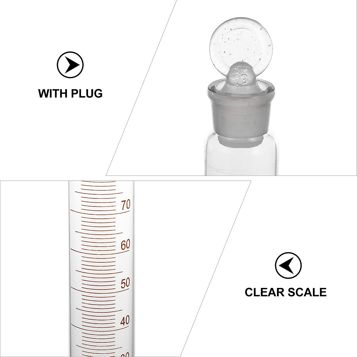 Baluue 5Pcs Glass Graduated Measuring Cylinder with Stopper Metric Scale Measuring Cup Conical Beaker Liquid Dispenser Experiment Tool for School Science 10/20/ 25/50/ 100ML