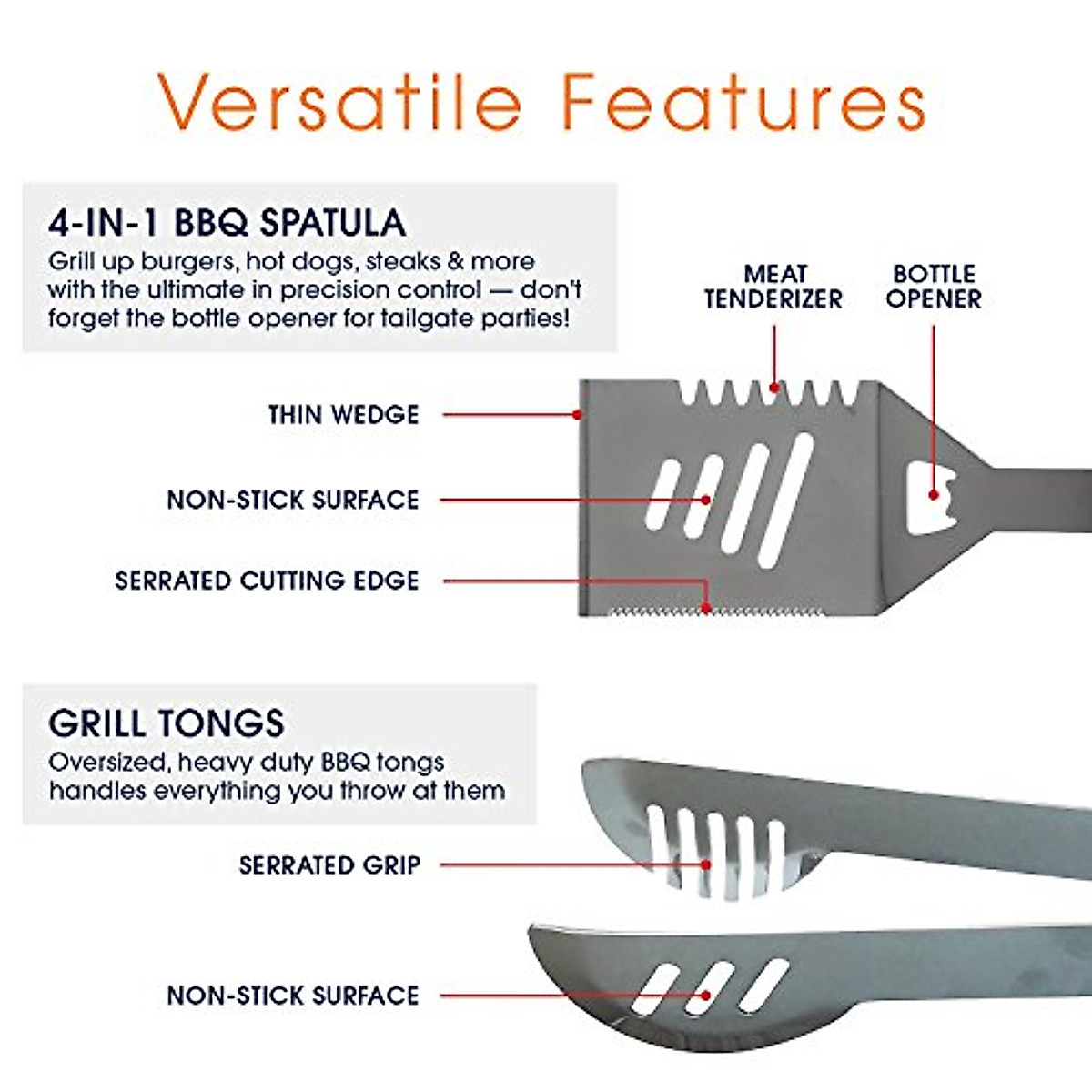 30 Piece BBQ Grilling Gift Set - Professional Grade Stainless Steel Barbecue Grill Tool Set with Aluminum Storage Case - Includes 4-in-1 Spatula Turner, Tongs and Many Other BBQ Grilling Accessories