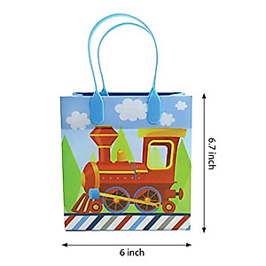 TINYMILLS Train Party Favor Bags Treat Bags Kids Birthday Party Goody Bags with Handles for Boys Girls, 12 Pack Chugga Chugga Two Two Party
