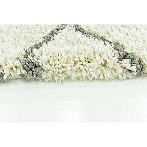 Unique Loom Rabat Shag Collection Area Rug - Geometric (9' x 12' Rectangle, Pure Ivory/ Gray)