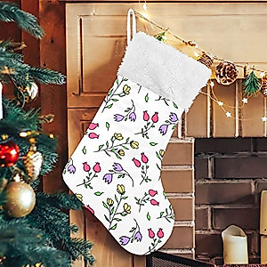 Kigai Christmas Stockings Doodle Flowers Rose Large Candy Stockings Stuffers Kids Cute Xmas Sock Decorations 1PC for Home Holiday Party 12" x18"