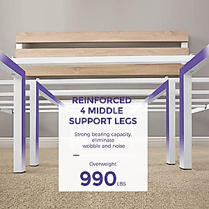 GreenForest Bed Frame Queen Size with Wooden Headboard Platform Bed with Metal Support Slats and Twin Bed Frame Tool-Free Assembly Metal Platform