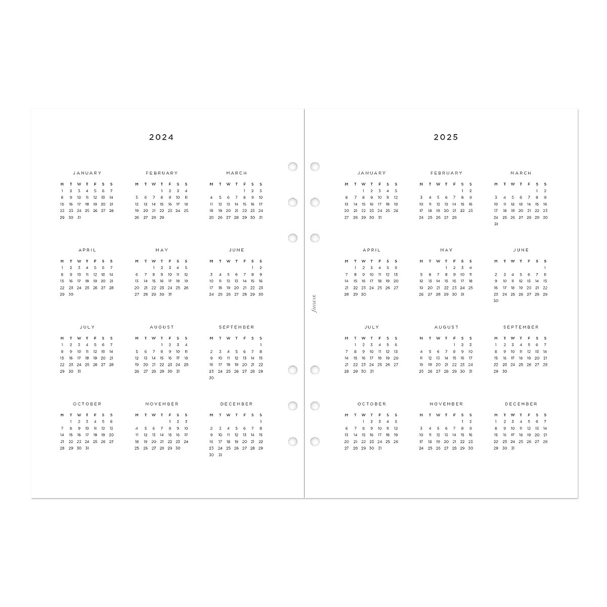 Filofax Calendar Diary Refill, A5 Size, Week-to-View with Appointments, Minimal Diary Pack, Vertical, White Paper, Multilingual: Five Languages, 2024 (C68593-24)
