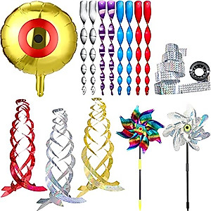 20 Pcs Bird Scare Devices 4 Eyes Balloons 3 Spiral Reflectors 2 Reflective Pinwheels with Stake 10 Reflective Scare Rods 16.4ft Bird Reflective Scare Tape to Keep Birds Away from Patio Pool Garden