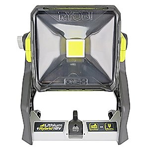 Ryobi P721 One+ 1,800 Lumen 18V Hybrid AC and Lithium Ion Powered Flat Standing LED Work Light with Onboard Mounting Options (Battery and Extension Cord Not Included, Light Only)