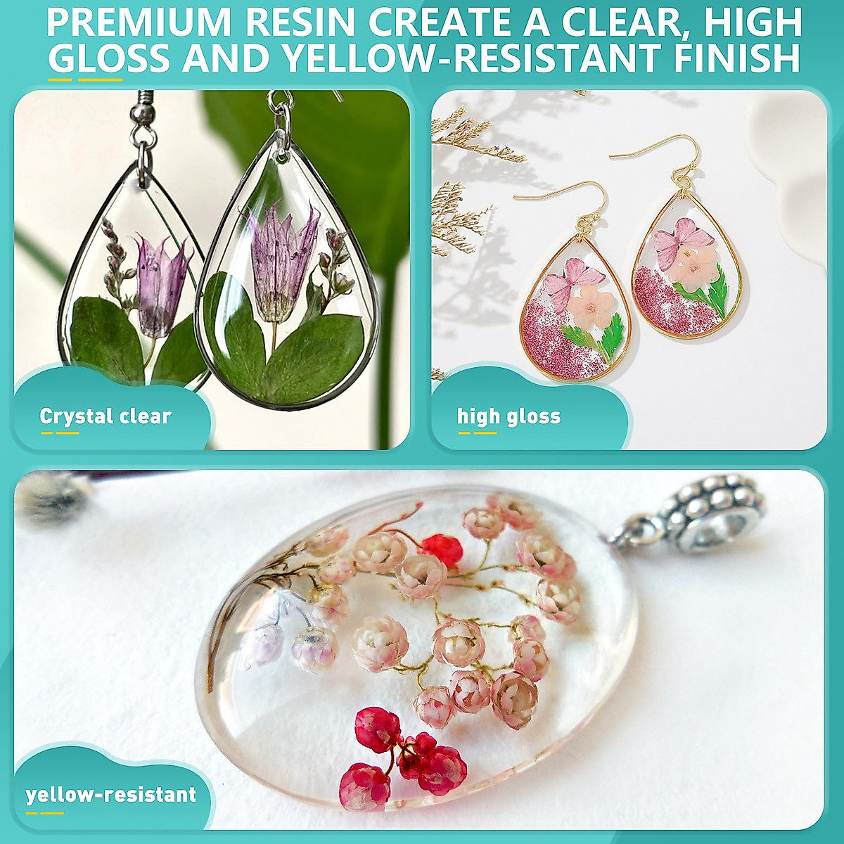 Teexpert Epoxy Resin Kit with Jewelry Keychain Coaster Earring Silicone Molds Resin Jewelry Making Kit Resin Kit with Molds Complete Set for Beginner Starter Adults for DIY Art Craft Casting