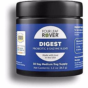 Four Leaf Rover Digest - Digestive Enzymes with Probiotics for Dogs - 15 to 45 Day Supply, Depending on Dog’s Weight - Daily Gut and Immune Support - Vet Formulated - Easy to Mix
